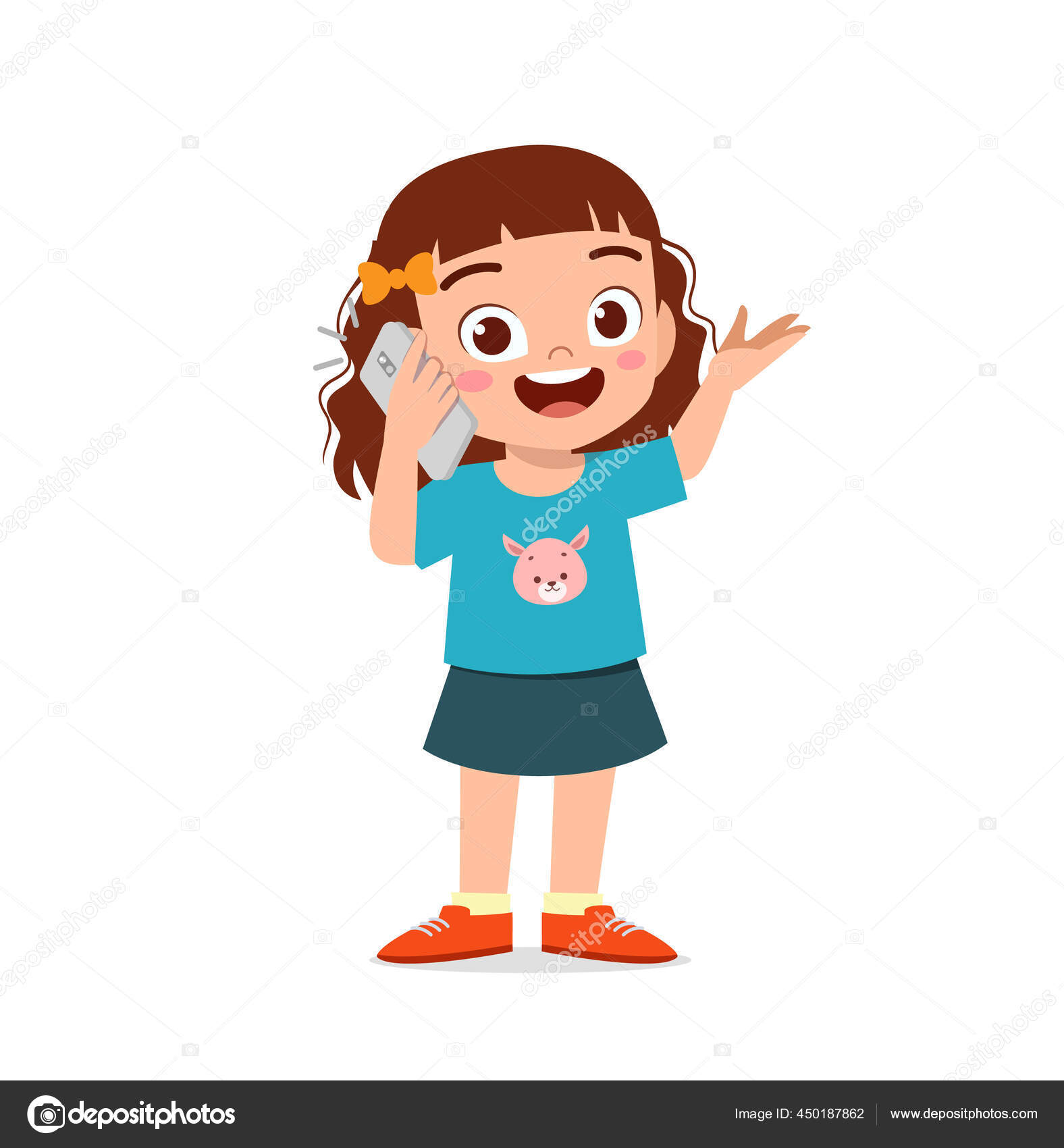 Cute Little Girl Talk Using Mobile Phone Stock Vector Image by ...