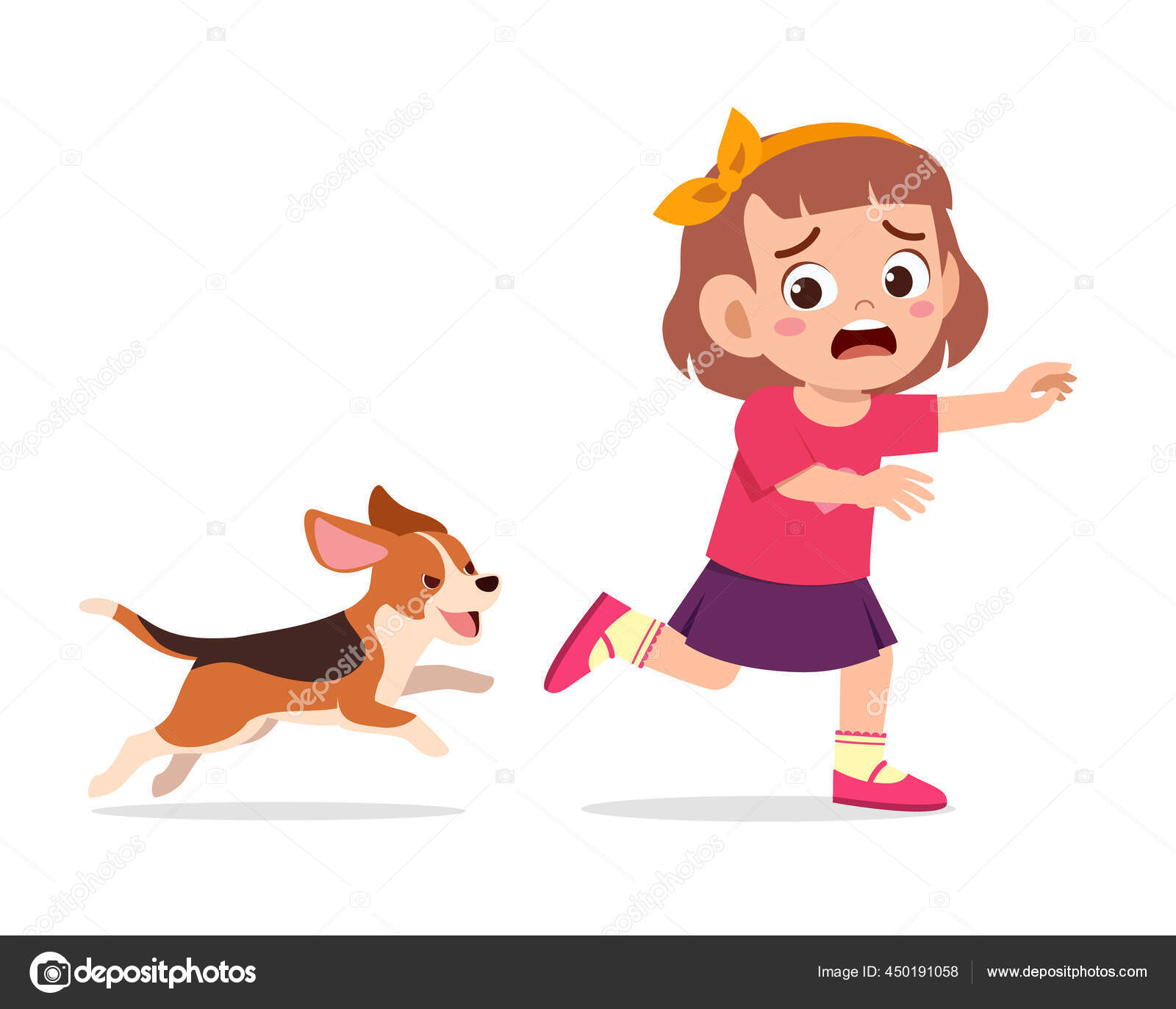 Image vectorielle Mignonne Petite Fille Effrayée Parce Que Poursuivie ...