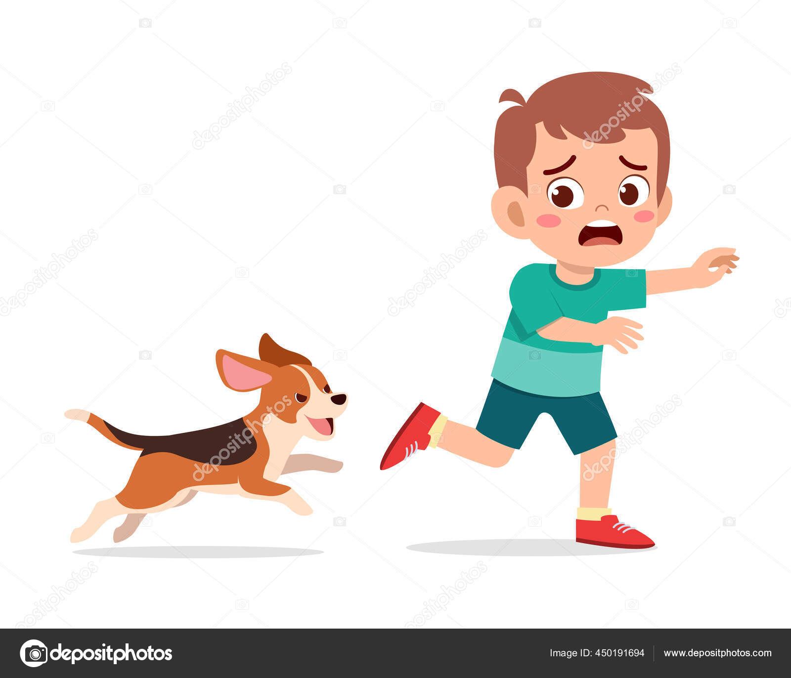 Lindo Niño Asustado Porque Perseguido Por Perro Malo Vector de stock ...