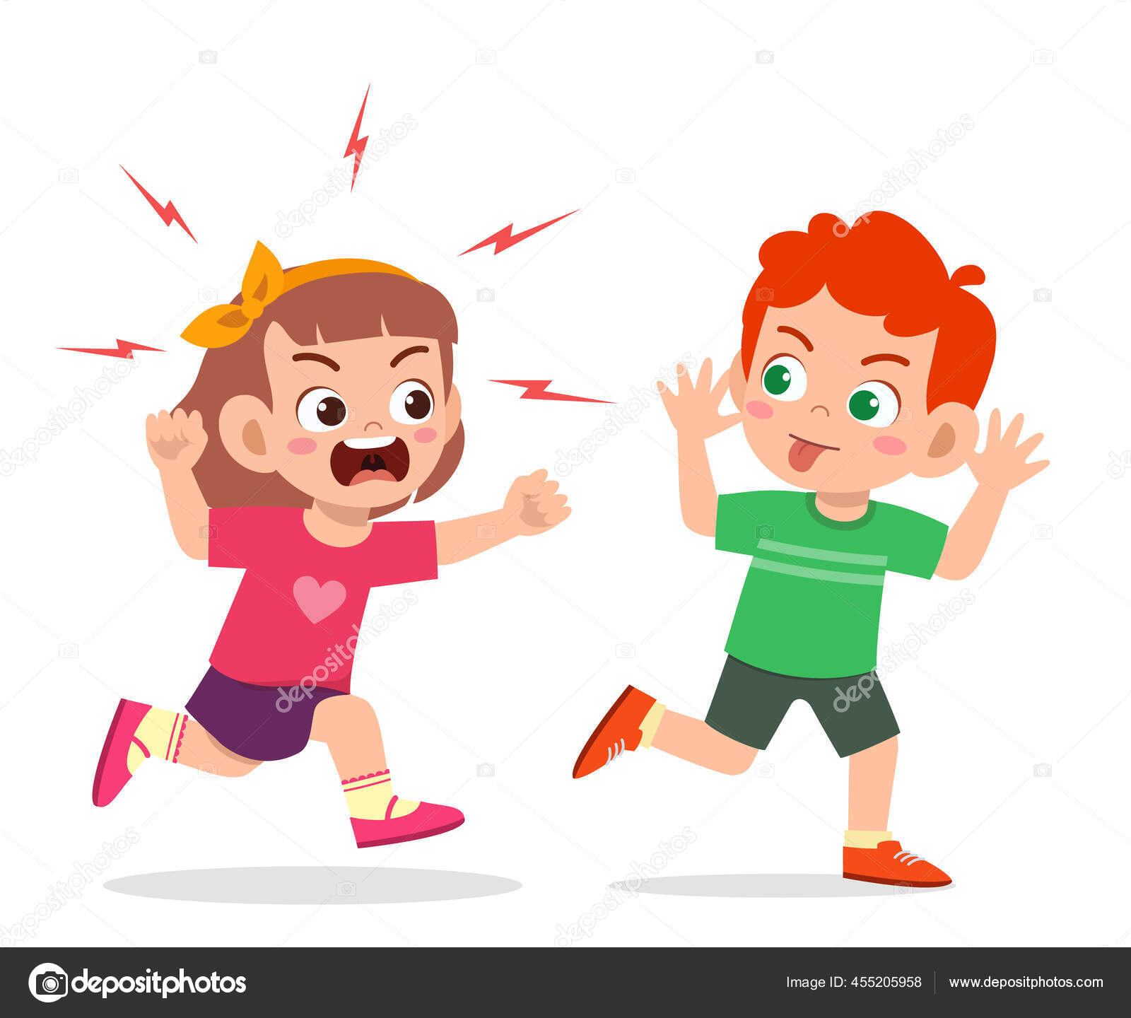 Bad Little Boy Run Show Grimace Face Angry Friend Stock Illustration by ...