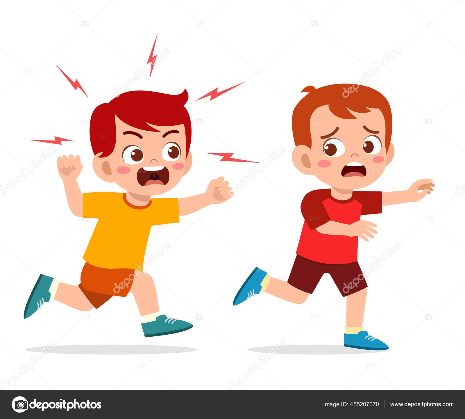 Cute Little Boy Get Angry Chase Scared Friend Stock Vector by ...