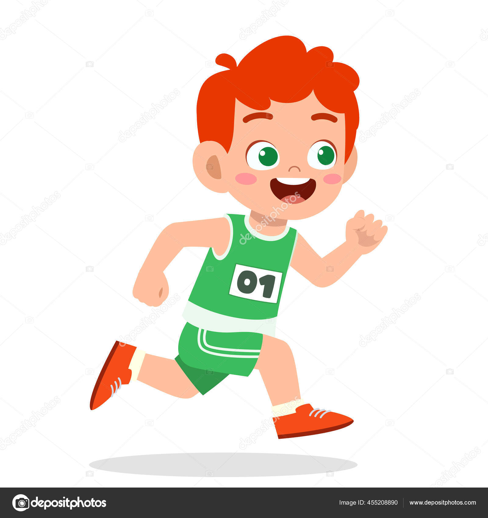 Happy Cute Little Boy Run Marathon Game Stock Vector Image by ...