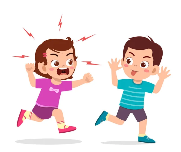 Cute Little Boy Get Angry Chase Scared Friend Stock Vector by ...