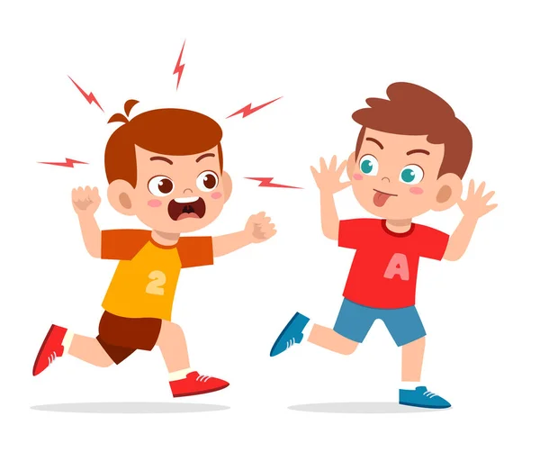 Cute Little Boy Get Angry Chase Scared Friend Stock Vector by ...