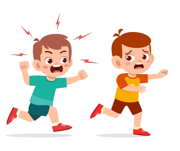 Cute Little Boy Get Angry Chase Scared Friend Stock Vector by ...
