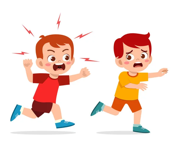 Cute Little Boy Get Angry Chase Scared Friend Stock Vector by ...