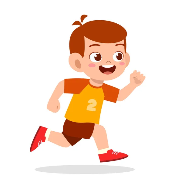 Happy Cute Little Boy Run Marathon Game Stock Vector Image by ...