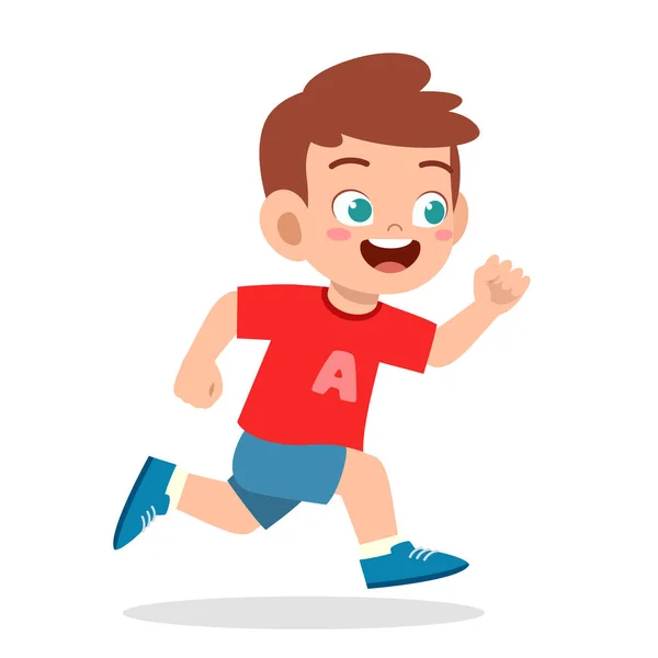 Happy Cute Little Boy Run Marathon Game Stock Vector Image by ...