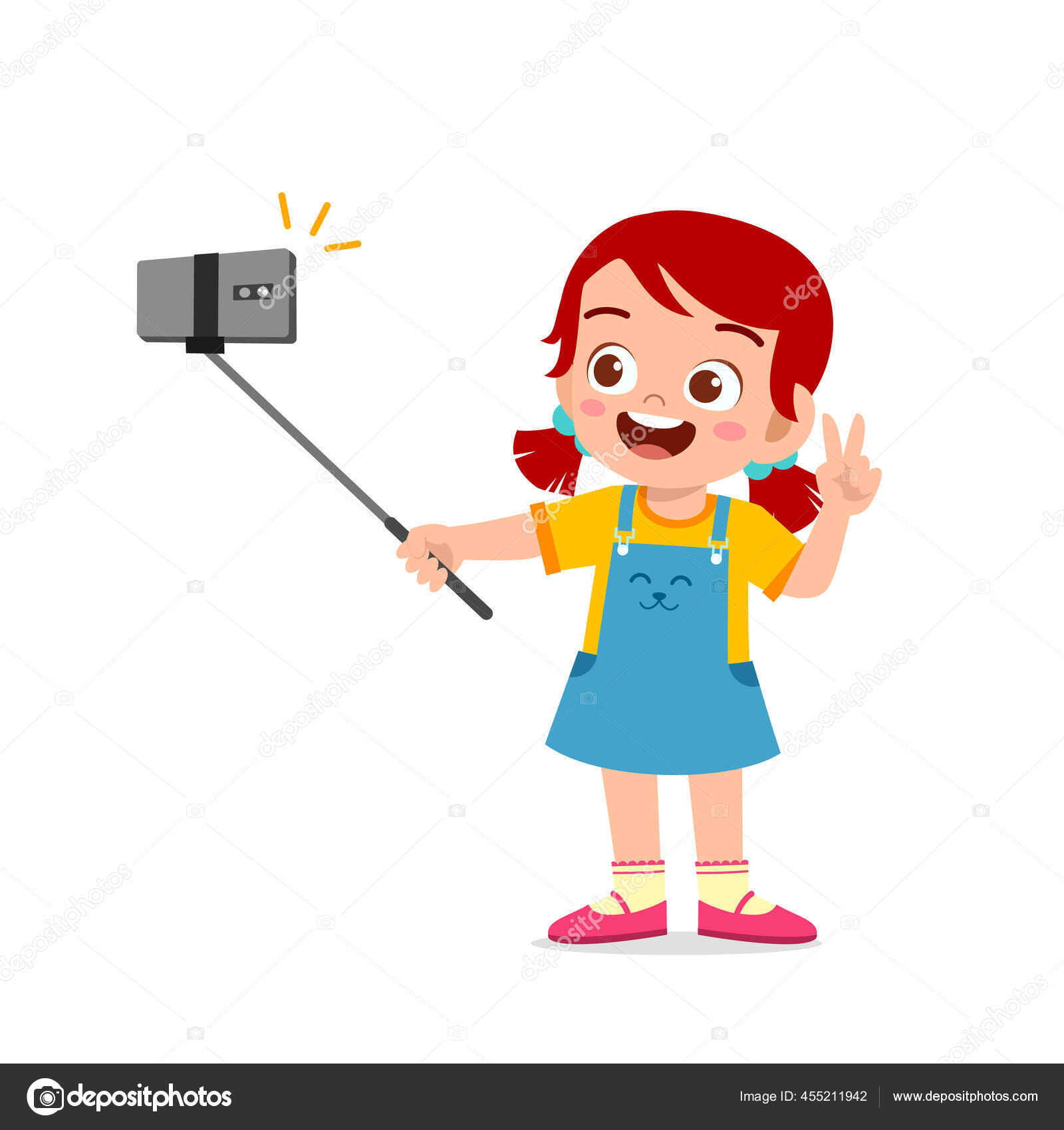 Cute Little Kid Girl Pose Selfie Front Camera Stock Vector Image by ...