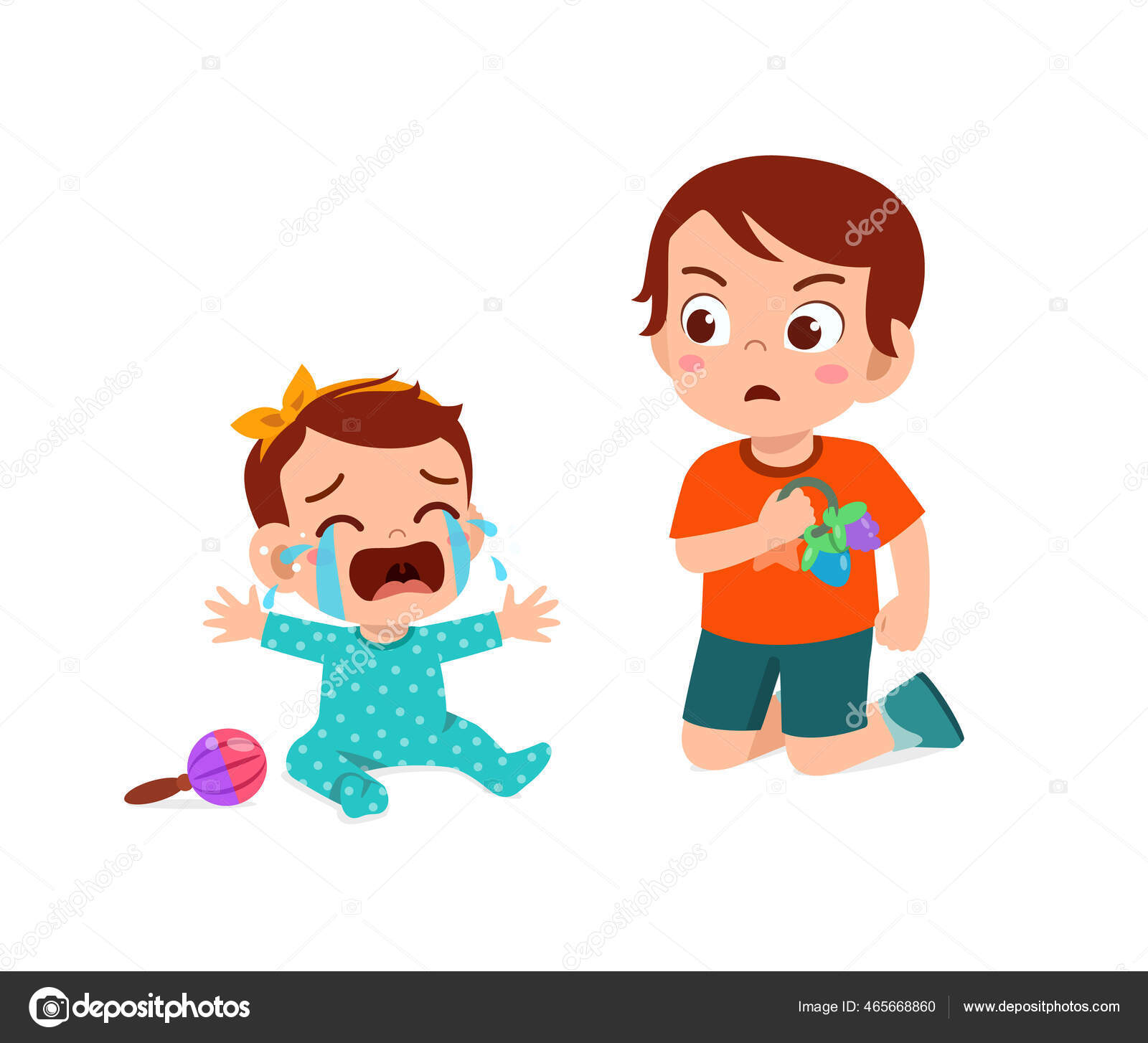 Bad Little Boy Make Baby Sibling Cry Stock Vector by ©colorfuelstudio ...