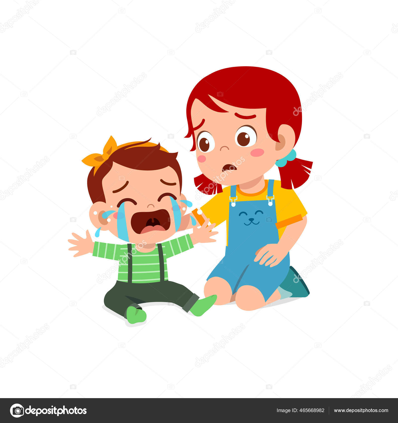Cute Little Girl Try Comfort Crying Baby Sibling Stock Vector by ...