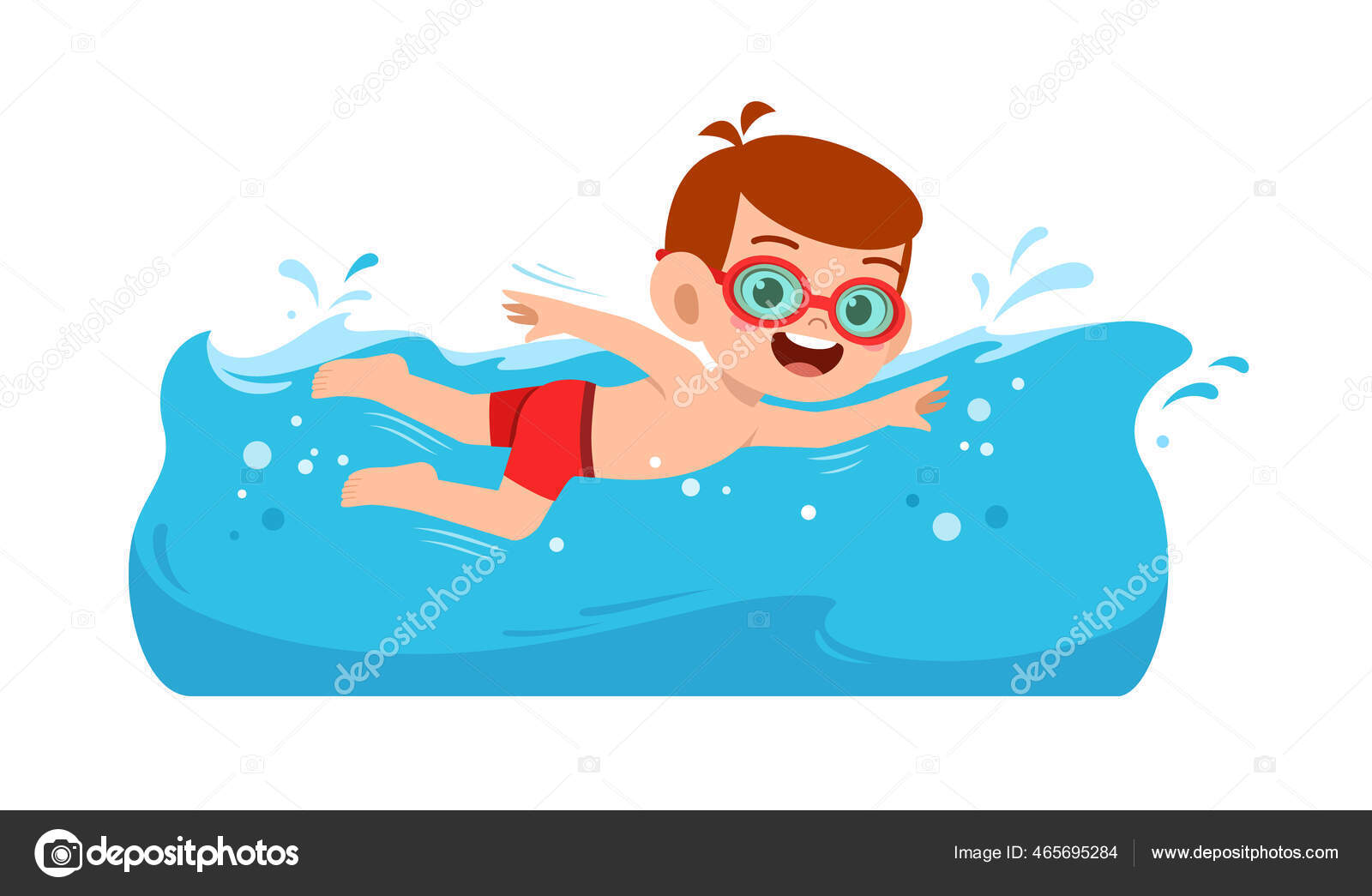 Cute Little Kid Boy Swim Water Summer Holiday Vector de stock por ...