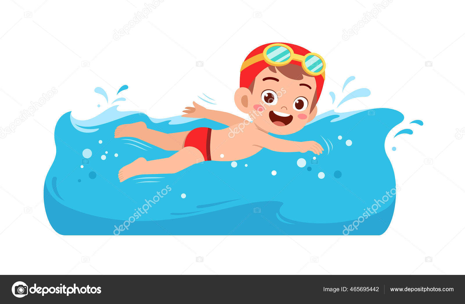Cute Little Kid Boy Swim Water Summer Holiday Vector de stock ...