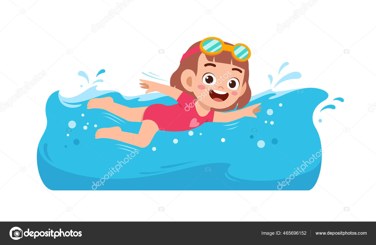 Cute Little Kid Girl Swim Water Summer Holiday Vector de stock ...