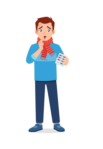 Young Good Looking Man Feel Sick Take Medicine Stock Vector Image by ...