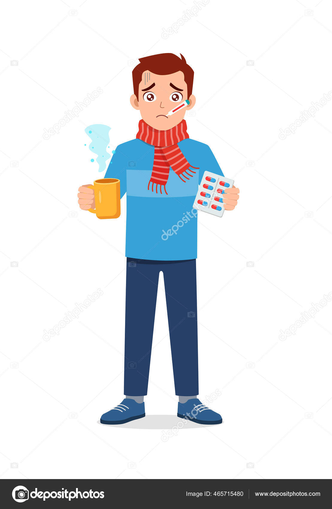 Young Good Looking Man Feel Sick Take Medicine Stock Vector Image by ...