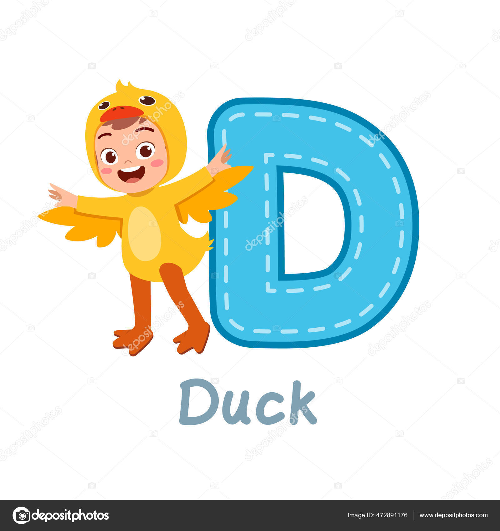 Cute Little Kid Wear Costume Learn Alphabet Stock Vector by ...