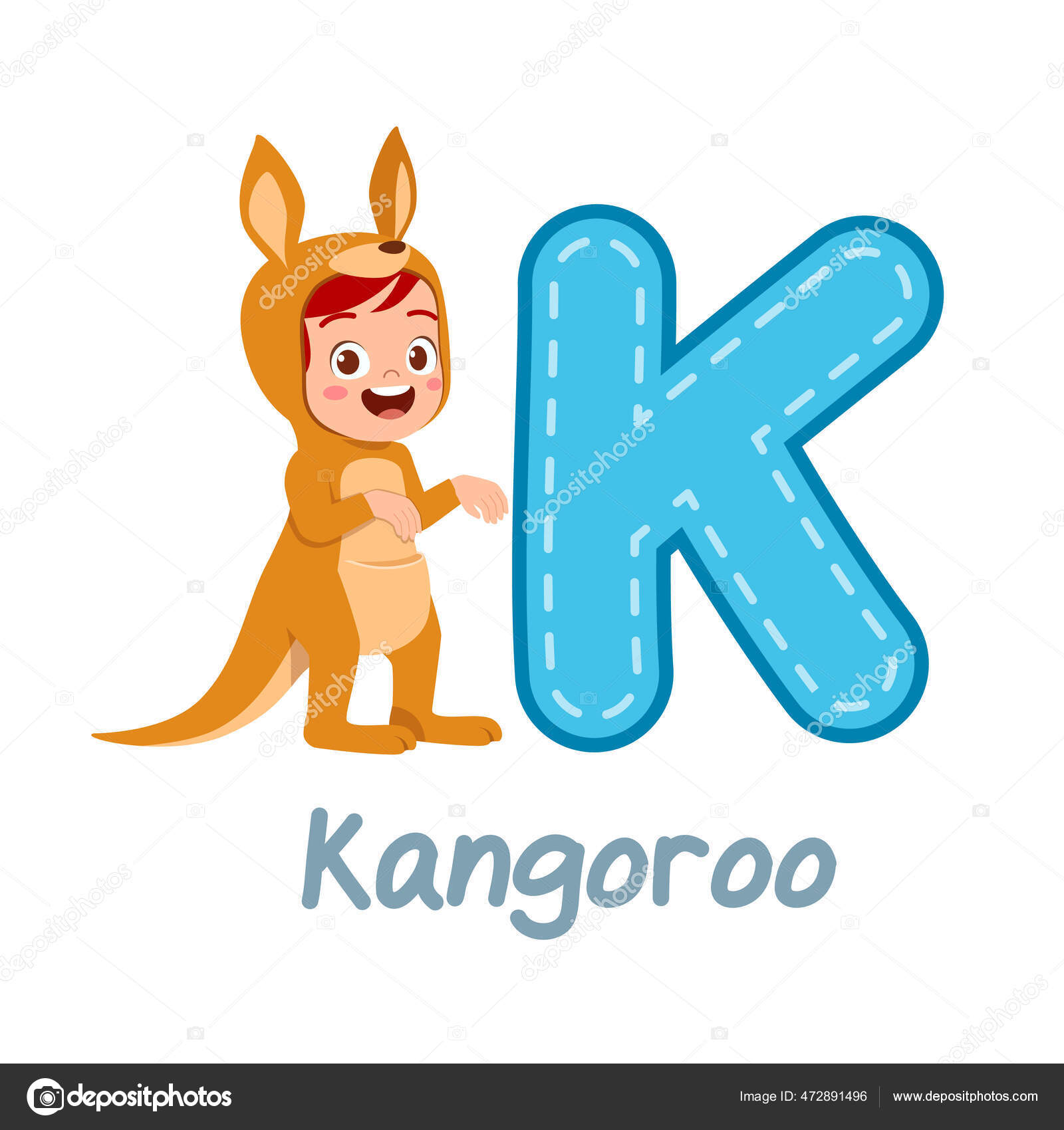 Cute Little Kid Wear Costume Learn Alphabet Stock Illustration by ...