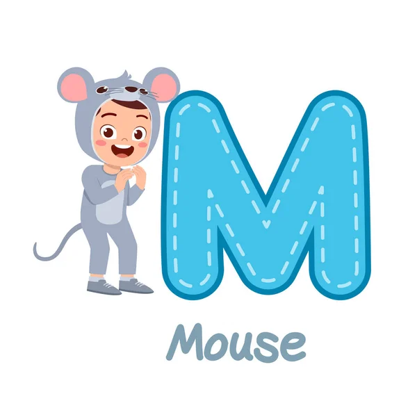 Cute Little Kid Wear Costume Learn Alphabet Stock Illustration by ...