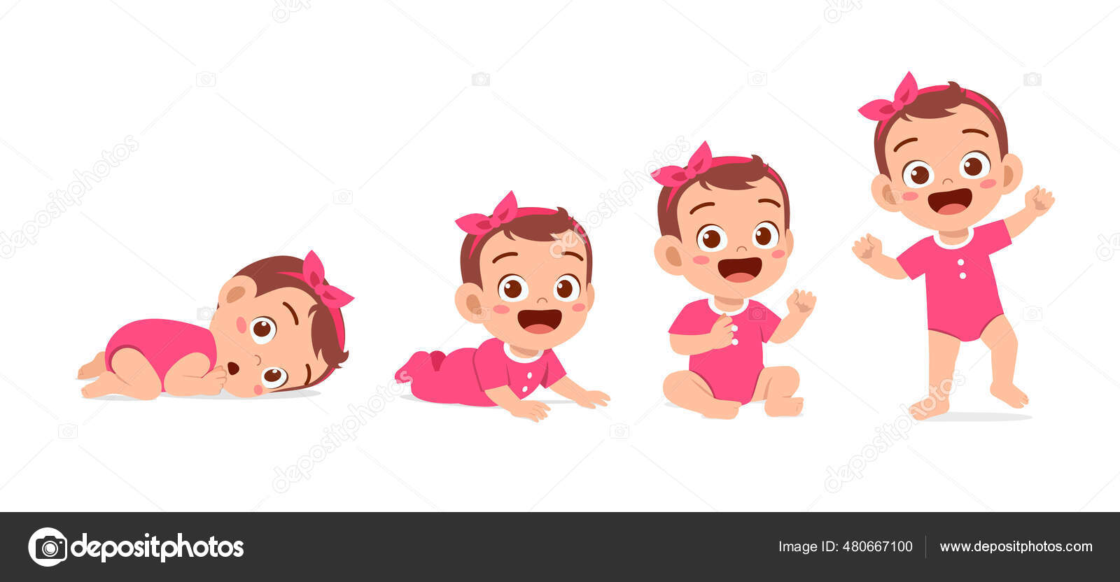 Cute Baby Girl Growth Cycle Progress Set Stock Vector Image by ...