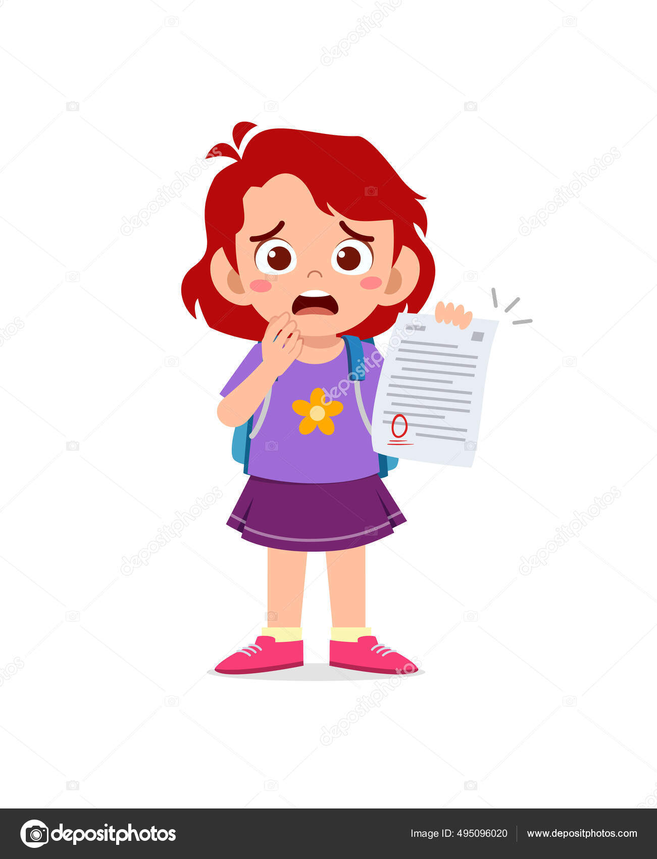 Cute Little Girl Feel Sad Because Get Bad Grade Exam Stock Vector Image ...