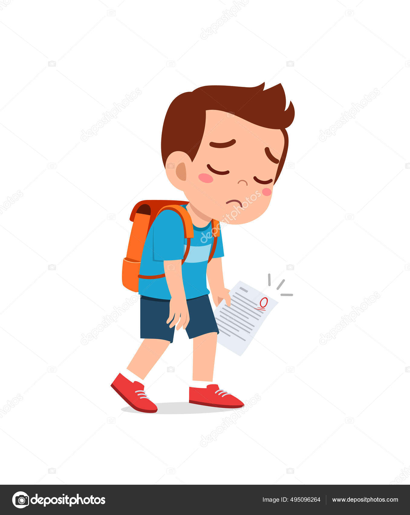 Cute Little Boy Feel Sad Because Get Bad Grade Exam Stock Vector Image ...