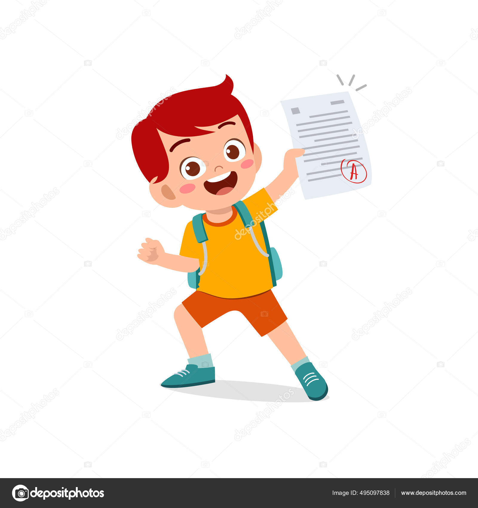 Lindo Niño Siente Feliz Porque Obtener Una Buena Calificación Examen ...