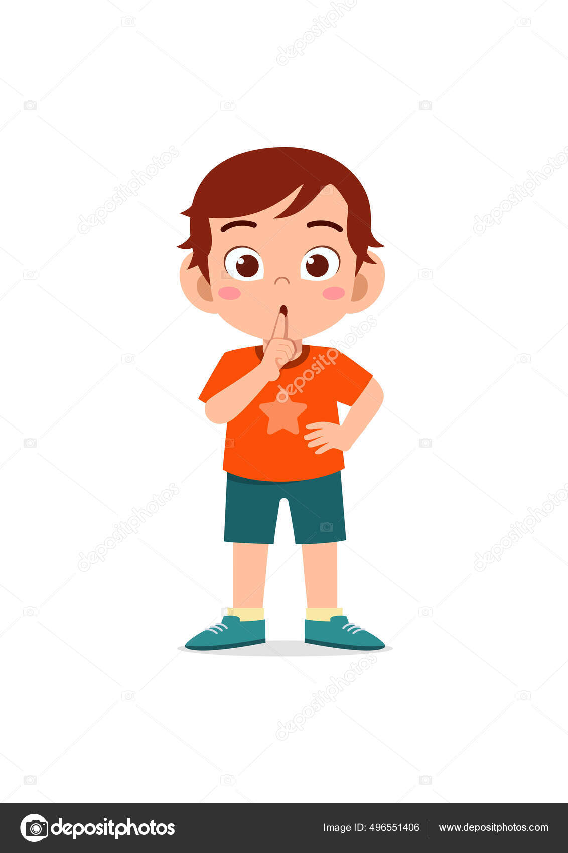 Cute Little Boy Show Close Mouth Finger Pose Stock Vector by ...