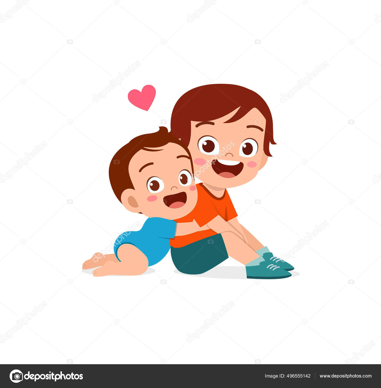 Lindo Pequeño Bebé Niño Abrazo Hermano Mayor Hermano Vector de stock ...