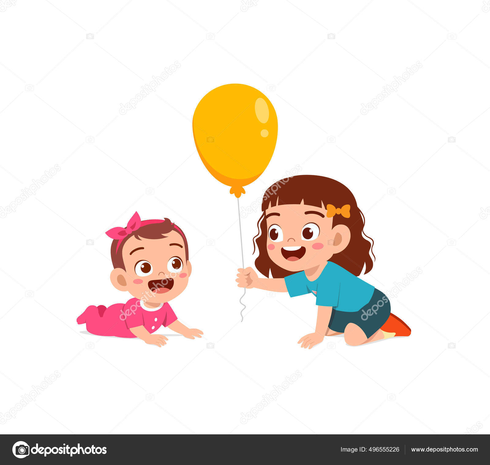 Cute Little Girl Play Balloon Baby Sibling Stock Vector by ...
