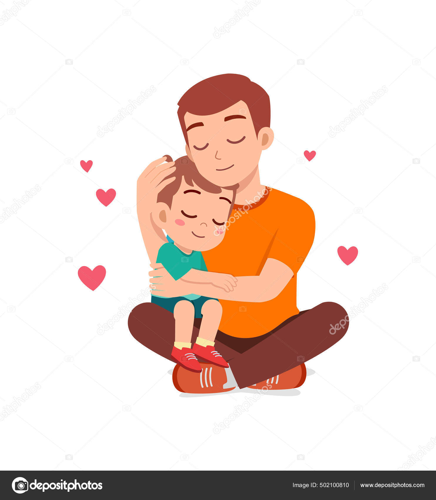 Jeune Heureux Père Câlin Mignon Petit Garçon image vectorielle par ...