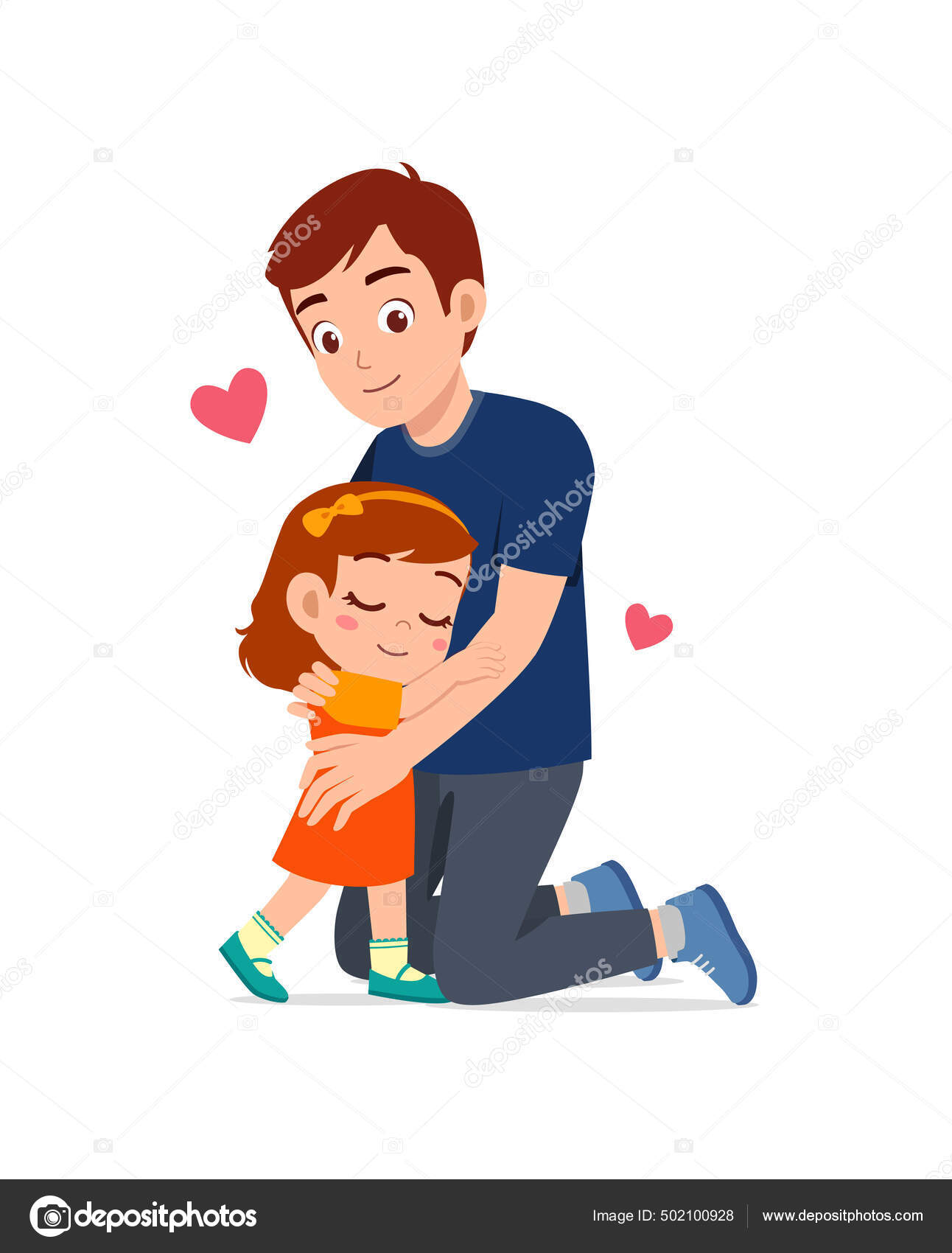 Illustration de Jeune Heureux Père Câlin Mignon Petite Fille par ...