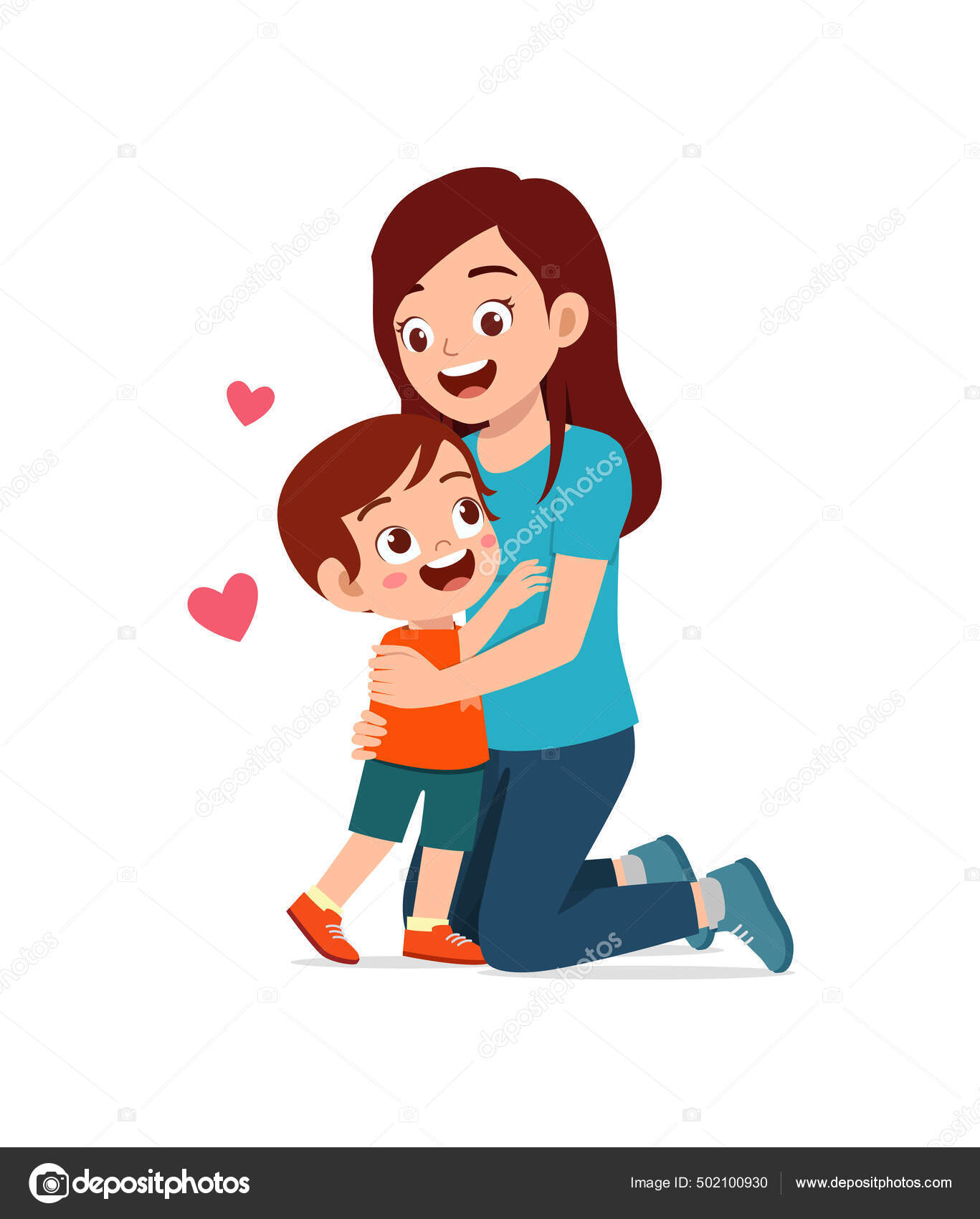 Jovem Feliz Mãe Abraço Bonito Menino imagem vetorial de colorfuelstudio ...