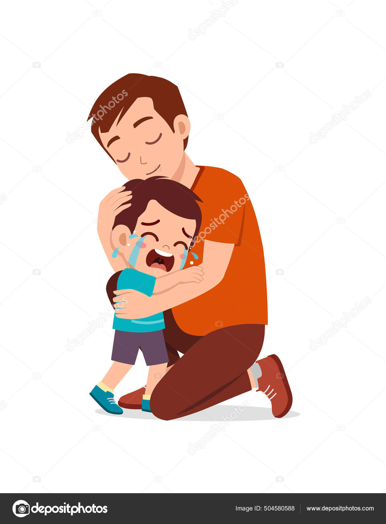 Young Father Hug Crying Little Boy Try Comfort Stock Vector Image by ...