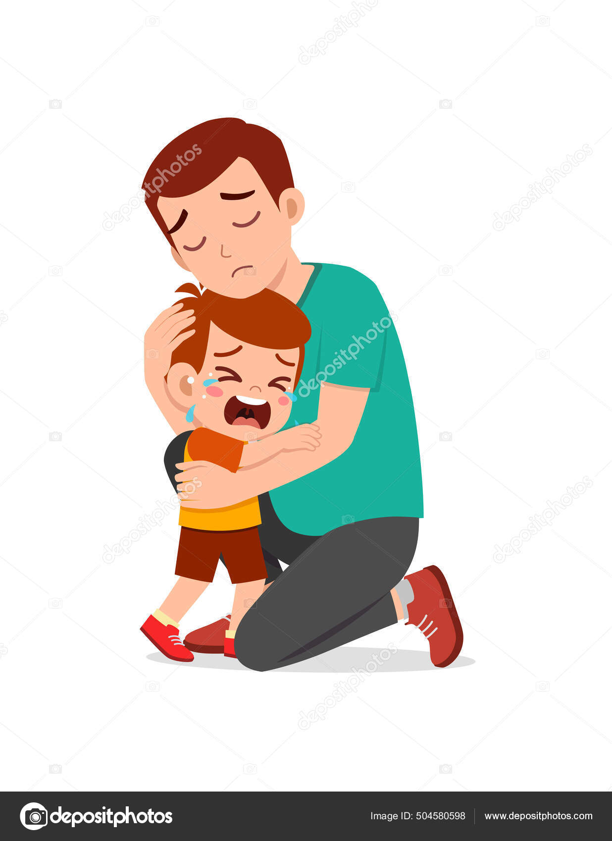 Young Father Hug Crying Little Boy Try Comfort Stock Vector Image by ...
