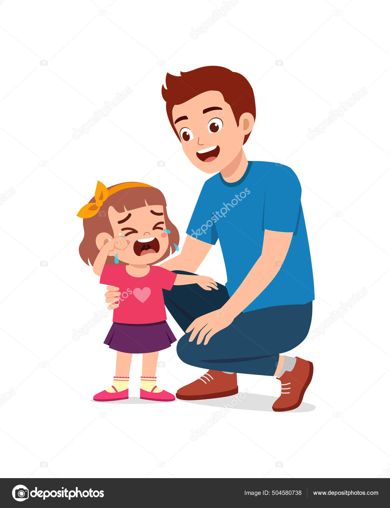 Young Father Hug Crying Little Girl Try Comfort Stock Vector Image by ...