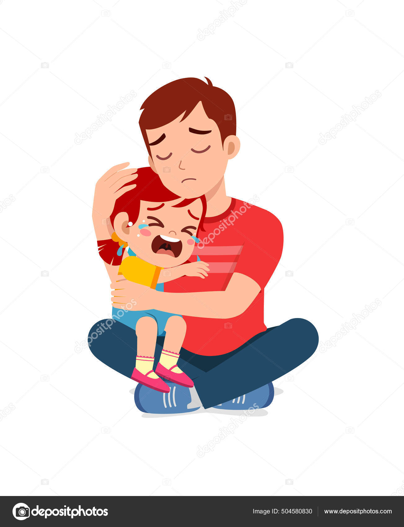 Young Father Hug Crying Little Girl Try Comfort Stock Vector Image by ...