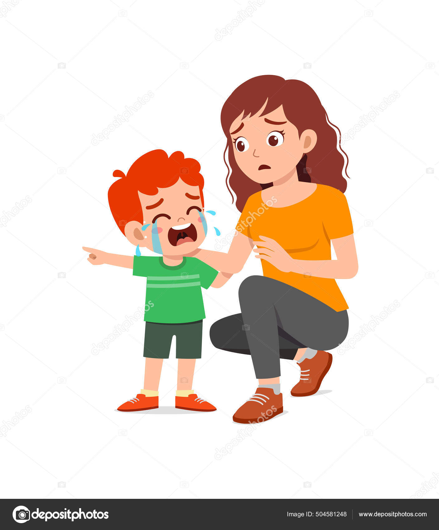 Ibu Muda Memeluk Menangis Anak Kecil Dan Mencoba Untuk Menghibur Vektor ...