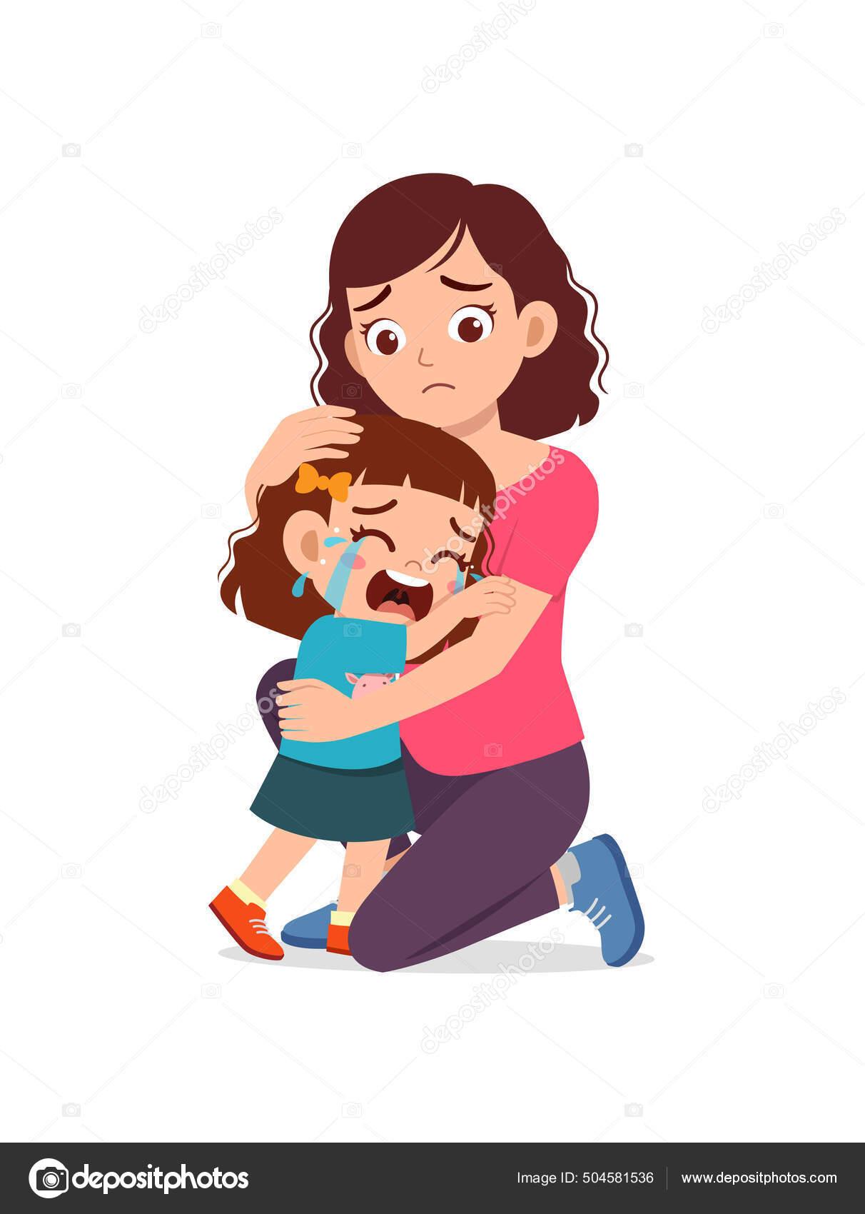 Young Mother Hug Crying Little Girl Try Comfort Stock Vector by ...