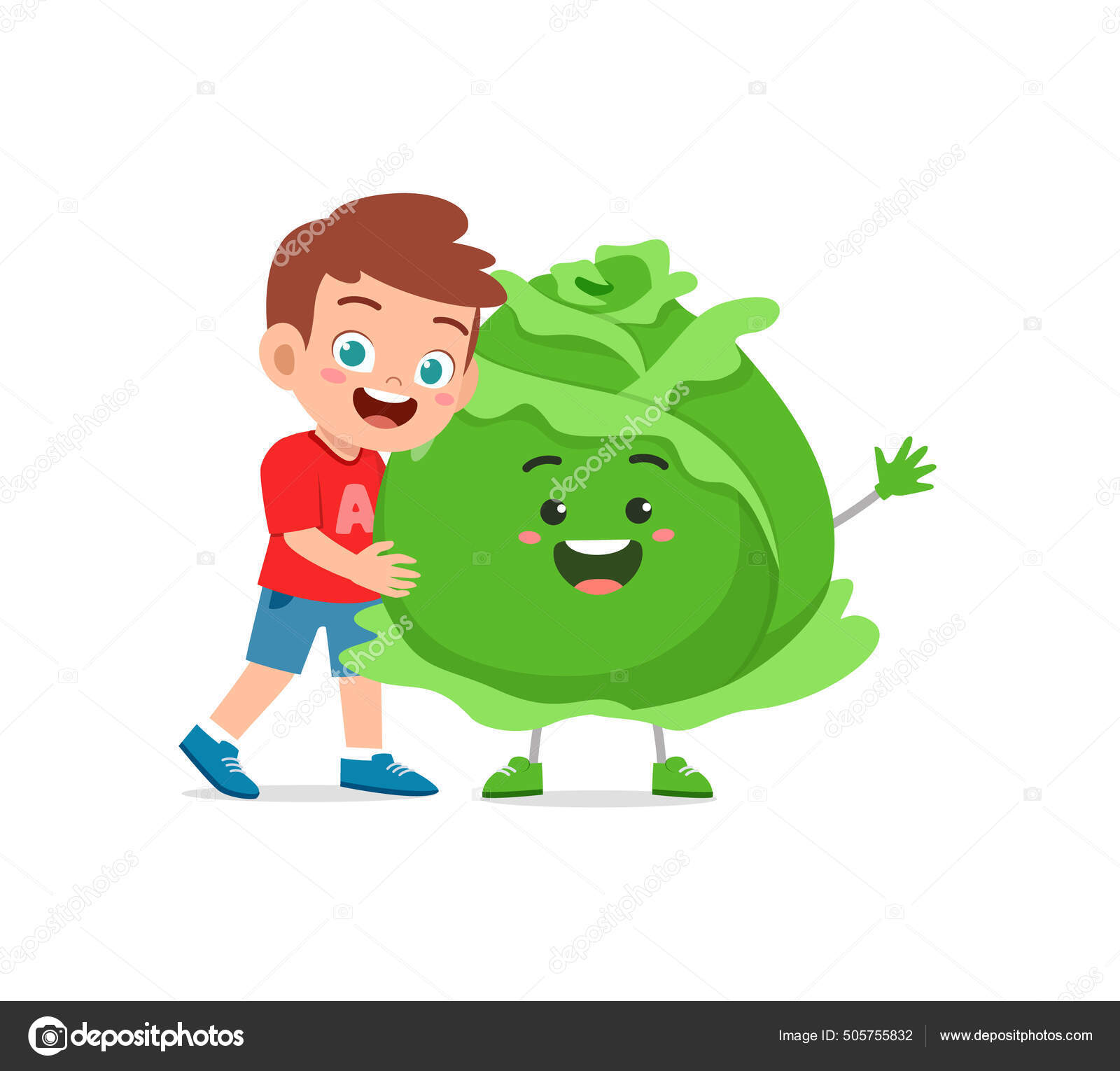 Lindo Niño Pone Pie Con Carácter Repollo Vector de stock por ...