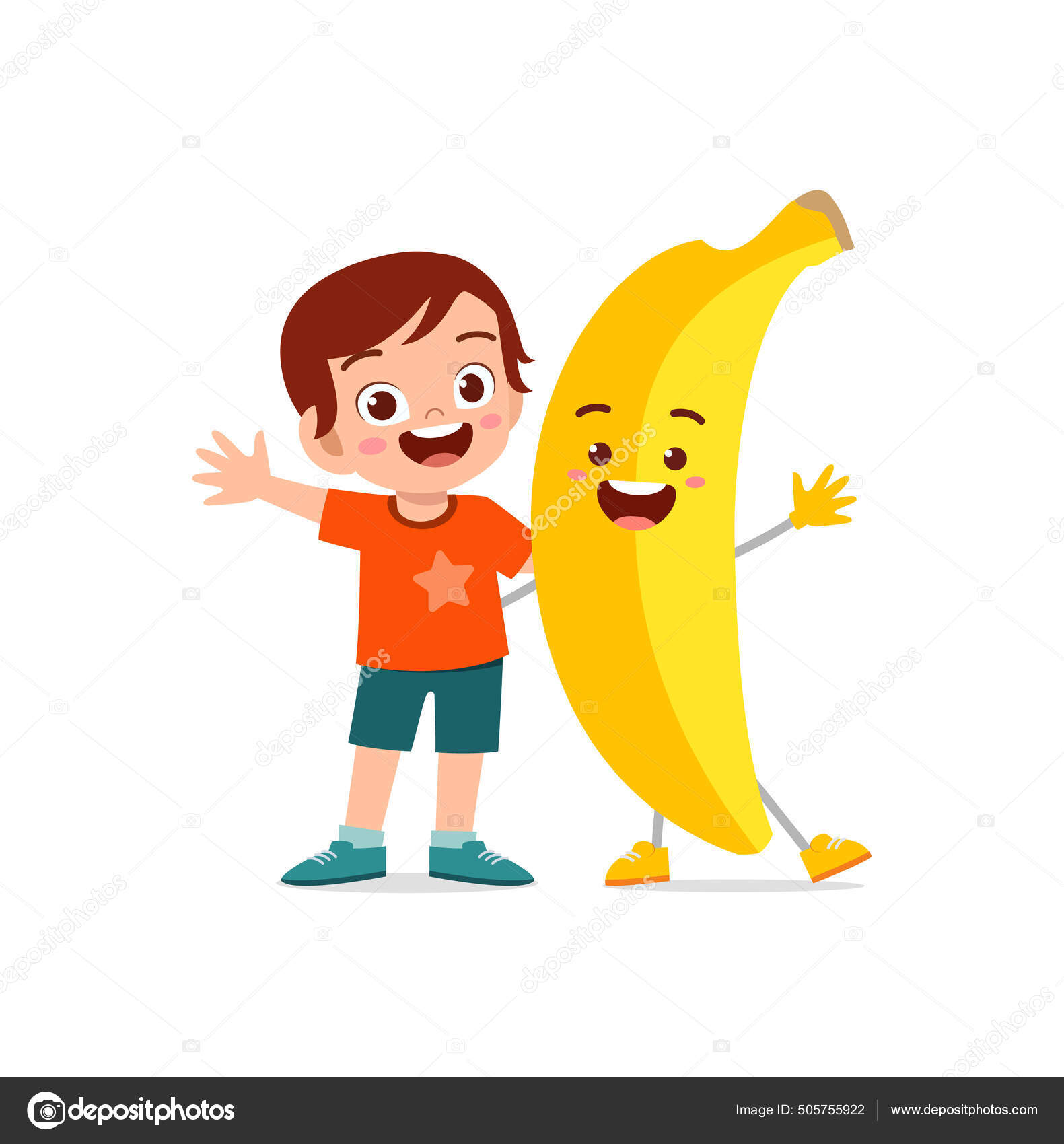Cute Little Boy Stands Banana Character Stock Vector by ...
