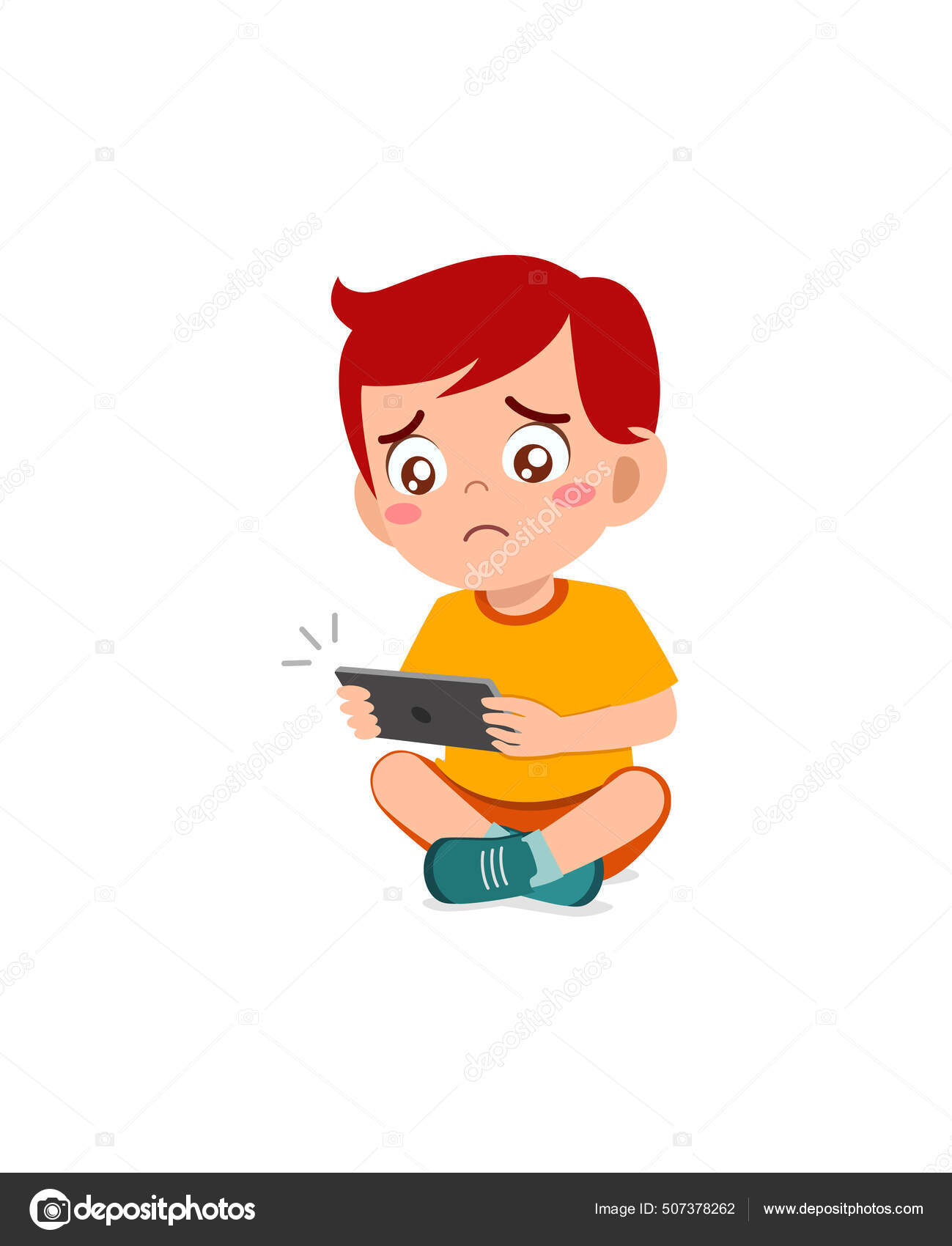 Little Boy Using Mobile Phone Cry Stock Vector Image by ...