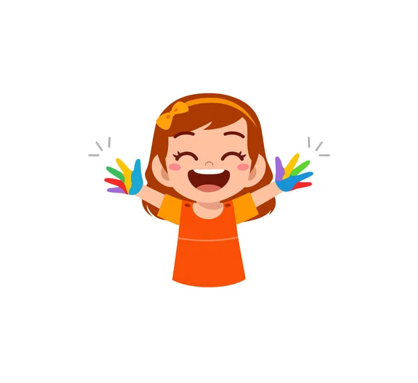 Happy Cute Little Kid Girl Standing Clap Hand Stock Vector by ...