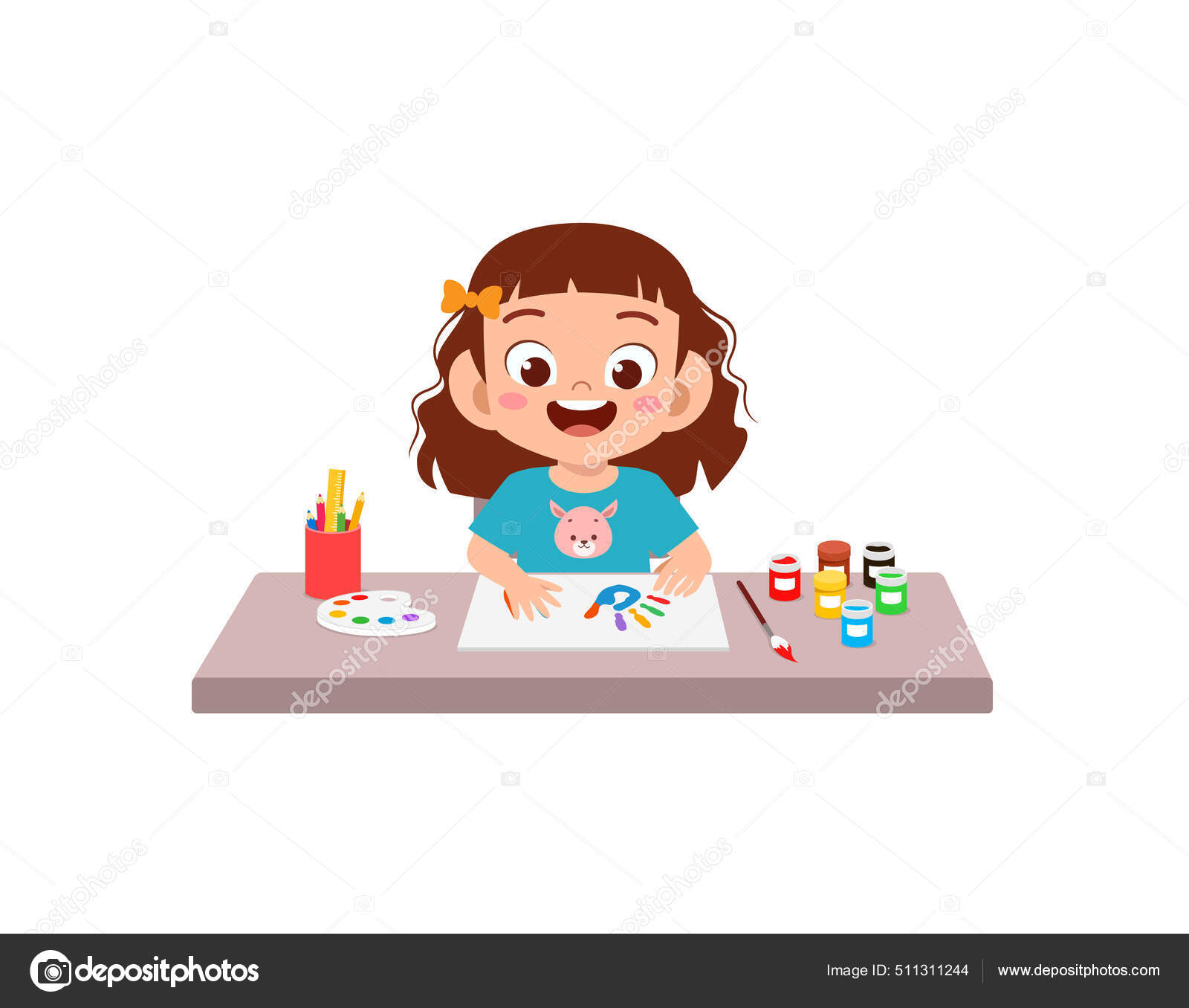 Cute Little Girl Using Paint Hand Art Stock Vector by ©colorfuelstudio ...