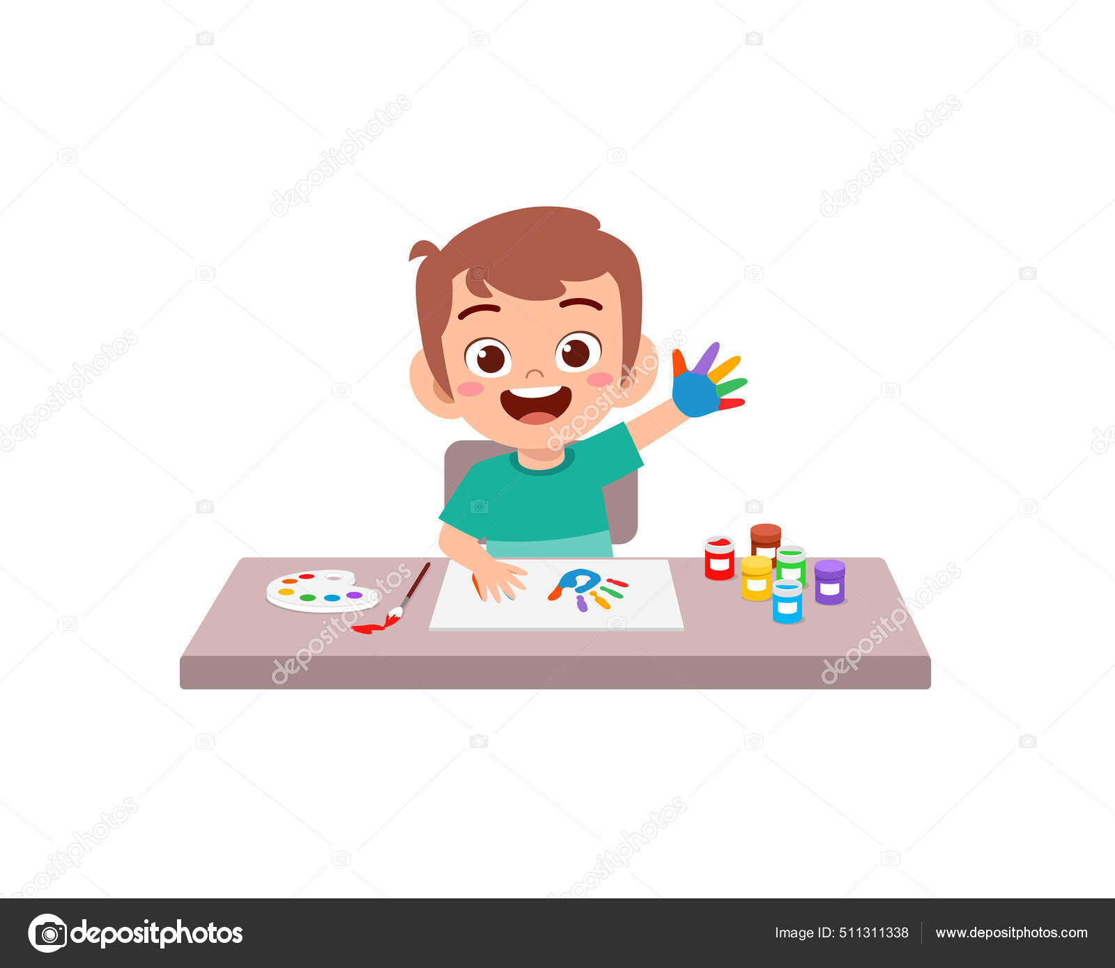 Cute Little Boy Using Paint Hand Art Stock Vector by ©colorfuelstudio ...