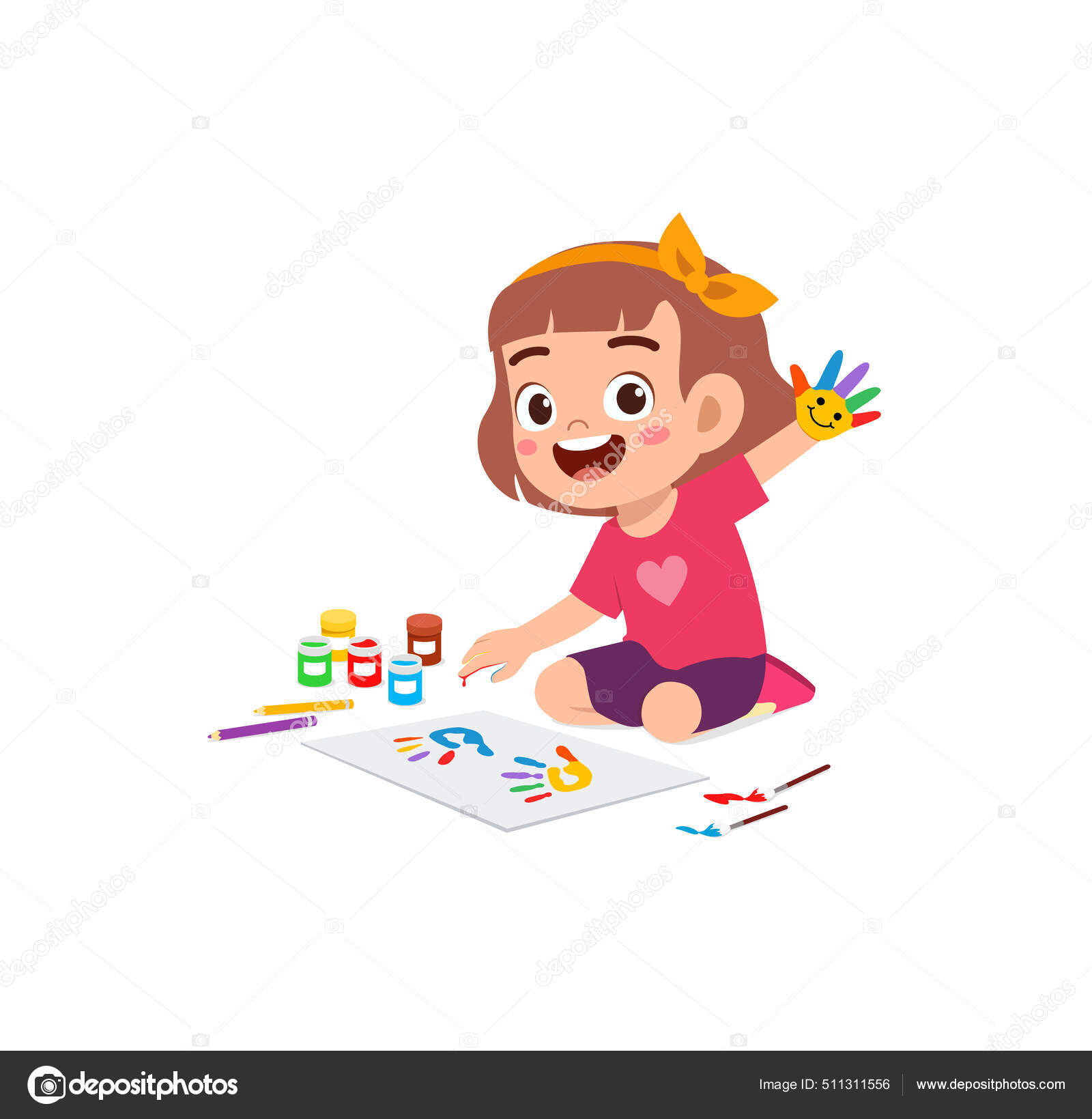 Cute Little Boy Using Paint Hand Art Stock Vector by ©colorfuelstudio ...