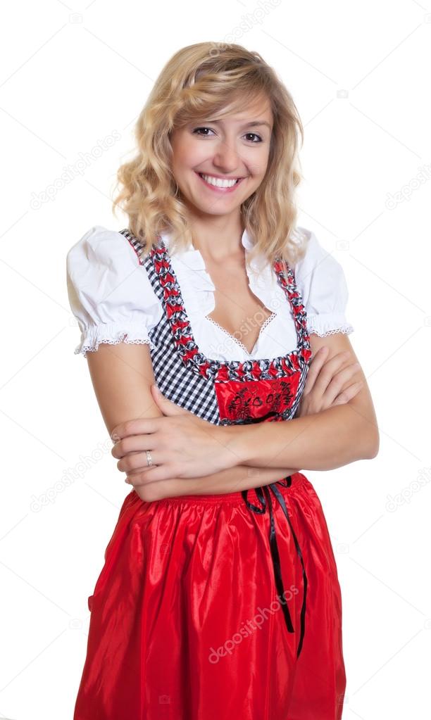 German woman with crossed arms in a traditional bavarian dirndl — Stock ...