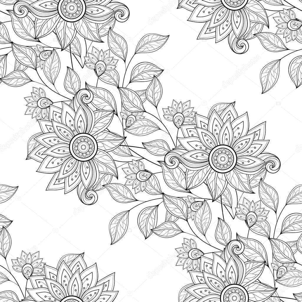 Seamless Monochrome Floral Pattern Stock Vector Image By ©krivoruchko