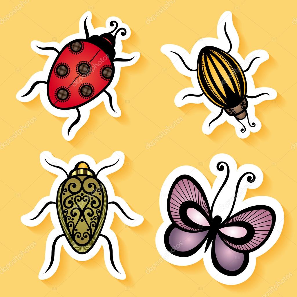Vector Set of Stickers with Ornamental Insects Stock Vector Image by ...