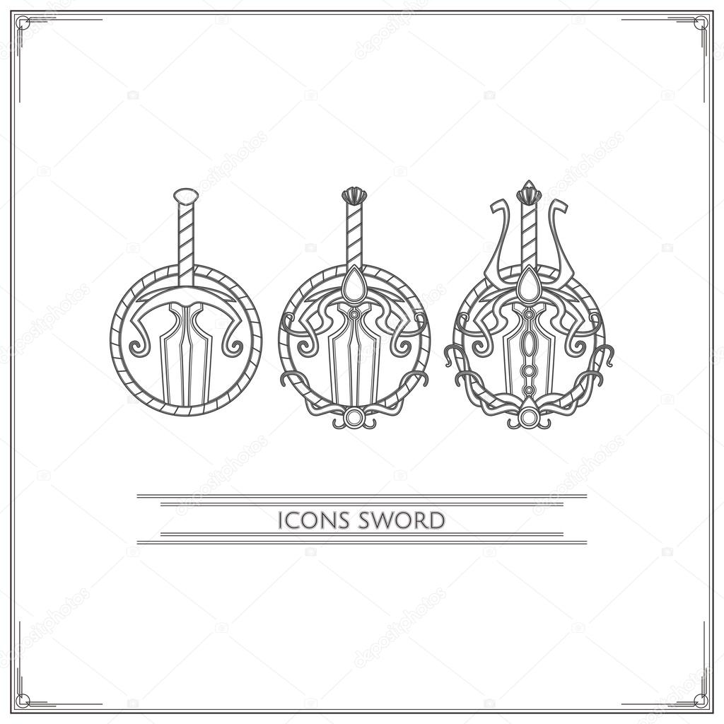 Icons Fantasy Sword Lineart Stock Vector by ©frostyara 83821956